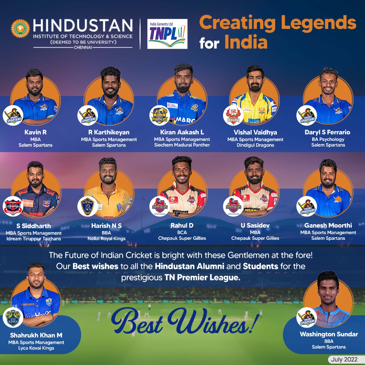 TN PREMIER LEAGUE HINDUSTAN ALUMNI AND STUDENTS- Hindustan Institute of ...